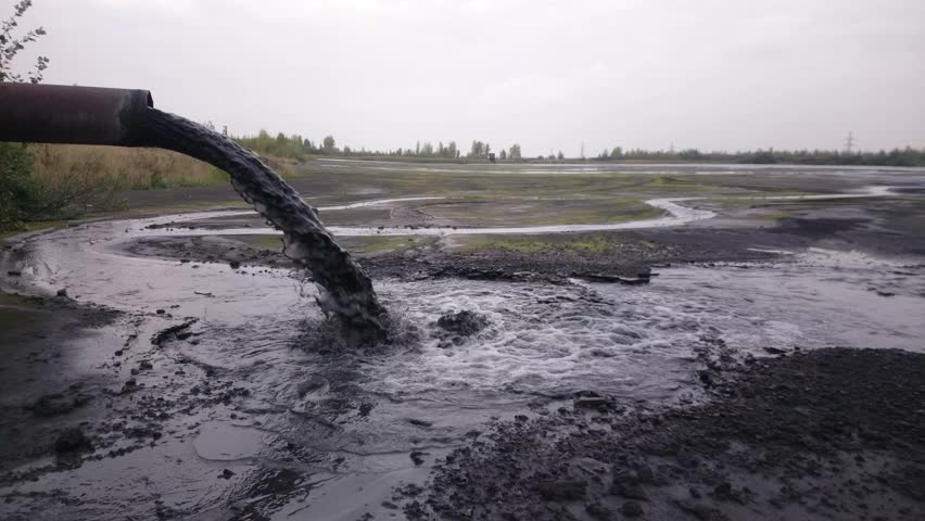 Water Pollution, Sewage Or Dirty Water Flows Through Pipes Into An ...