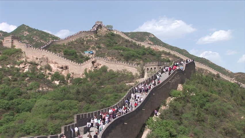 People Walking Along The Great Wall Of China In Beijing China Stock ...