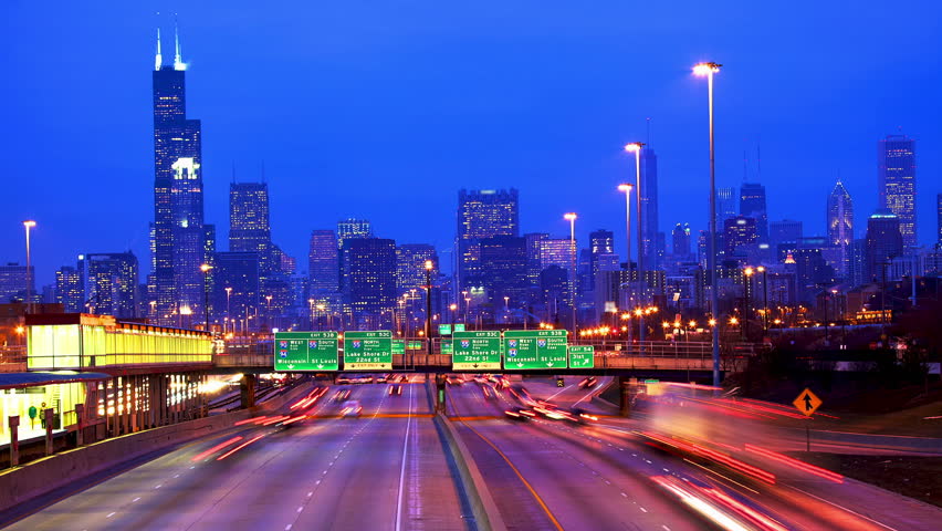 Chicago skyline and traffic at dusk timelapse, IL, USA - HD stock video ...