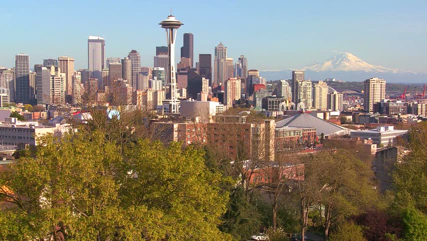 SEATTLE, WASHINGTON-CIRCA 2013-Beautiful Establishing Shot Of Seattle ...