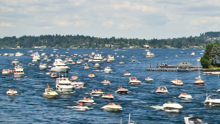 Boat Traffic Time Lapse Passing By In Lake Washington. Stock Footage ...