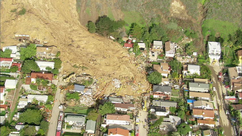 Landslide Homes Workers Destruction. Houses And Town Destroyed After ...