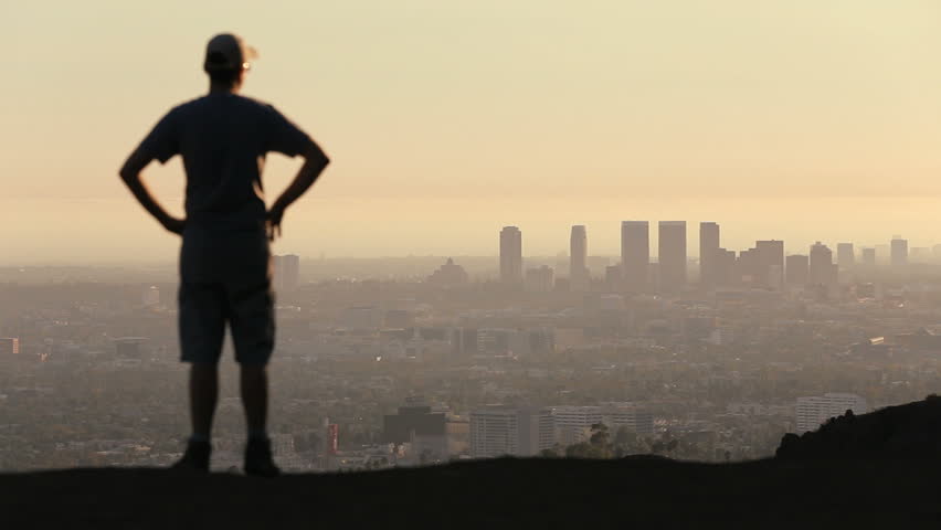 Man Overlooking City Vista In Los Angeles. Introspective And Peaceful ...