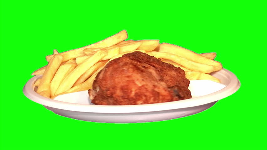 French Fried Potatoes With 2 Fried Chicken On The Throwaway Plate ...
