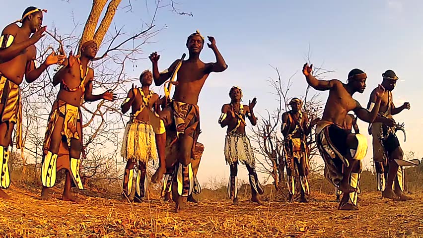 Traditionally Dressed African Tribesmen Of The Herero Tribe Dance And ...